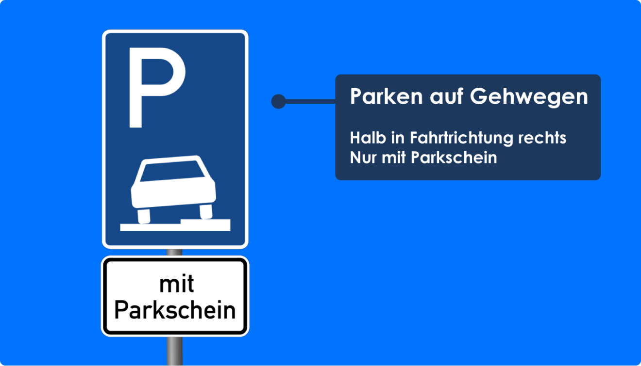 Zeichen 315: Parken auf Gehwegen mit Zusatzzeichen – stvo2Go